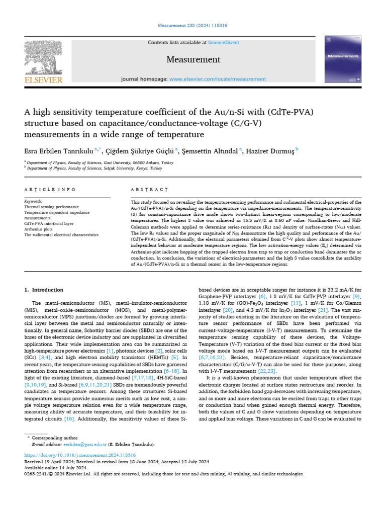 A High Sensitivity Temperature Coefficient of The Au N Si With CD ...