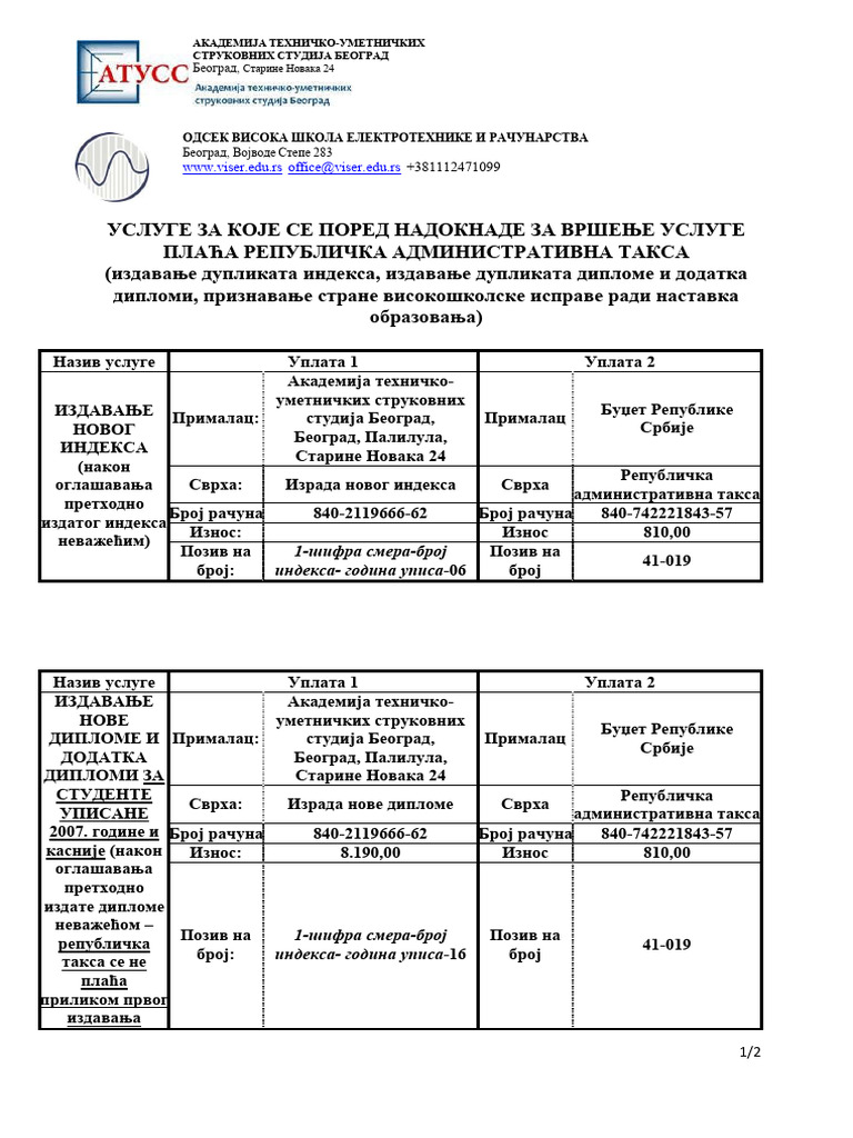 Nadoknade Sa Republickom Taksom 2023 (ATUSS VISER) | PDF