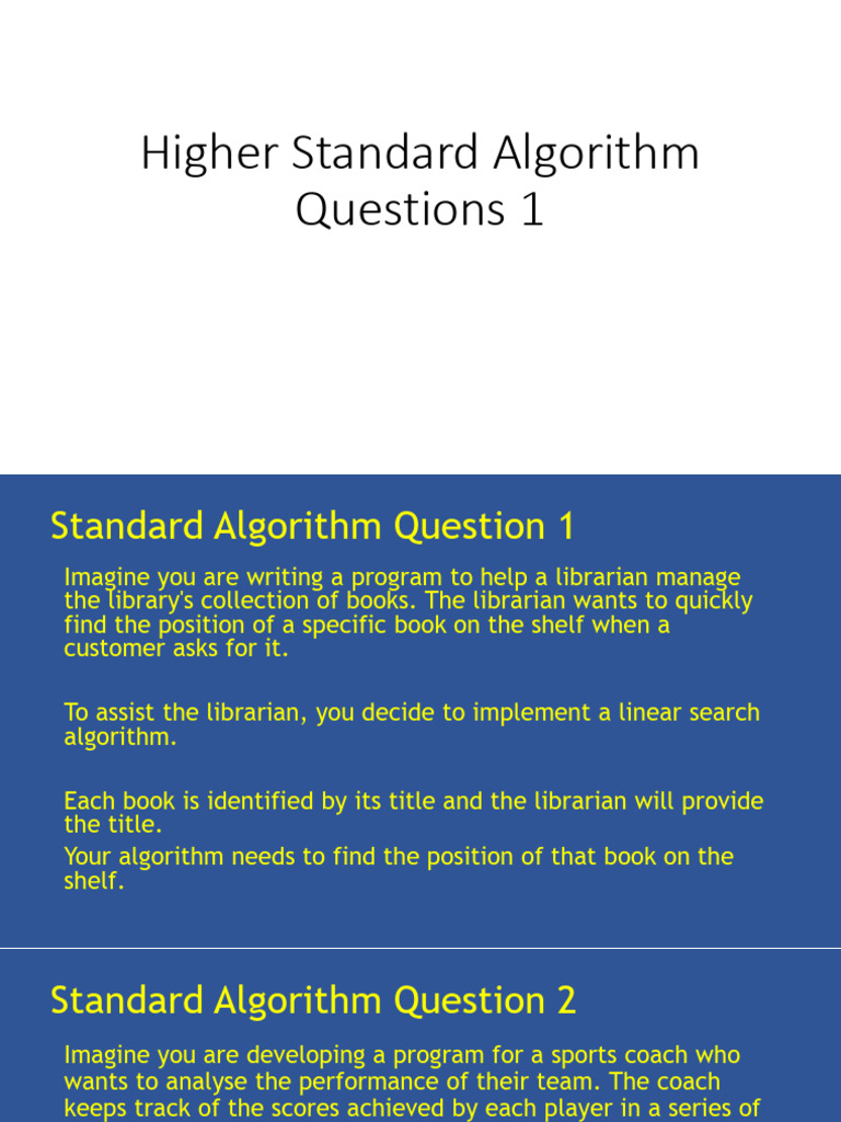 Higher Standard Algorithms Qs Set 1 | PDF