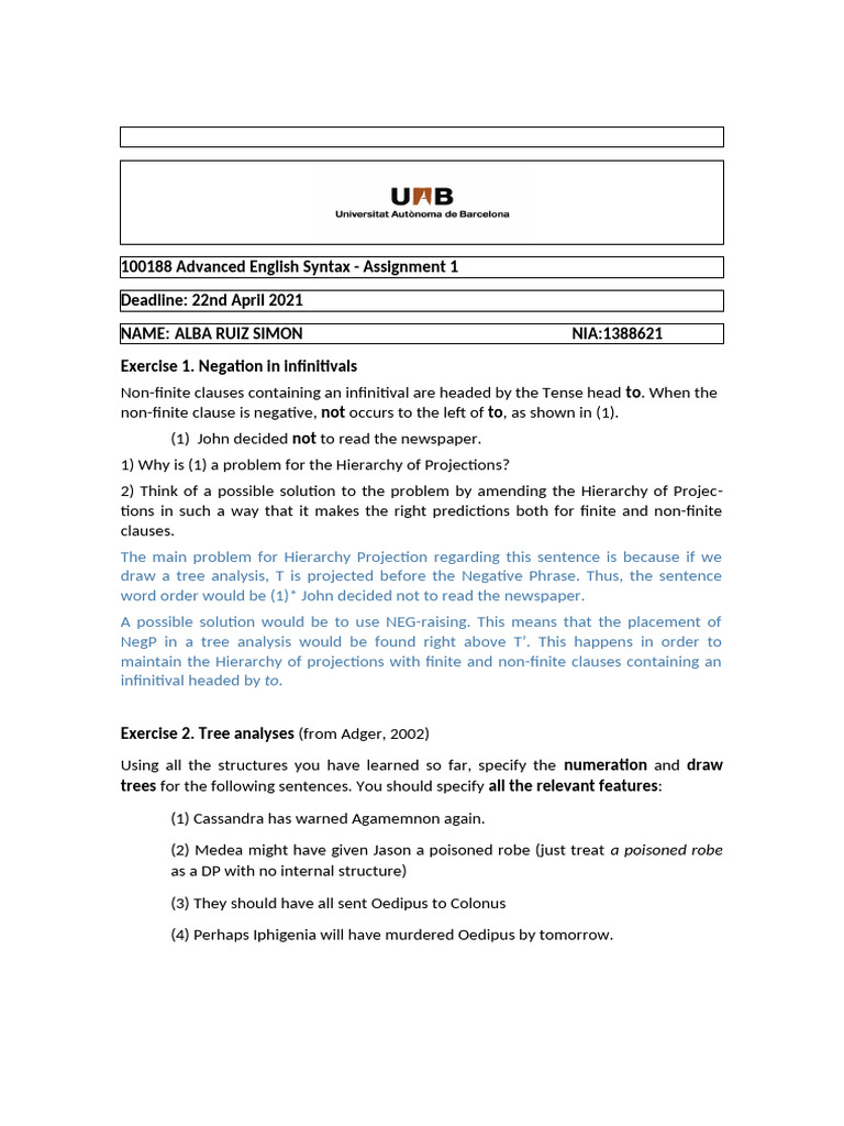 ALBA RUIZ - Assignment Advanced Syntax | PDF