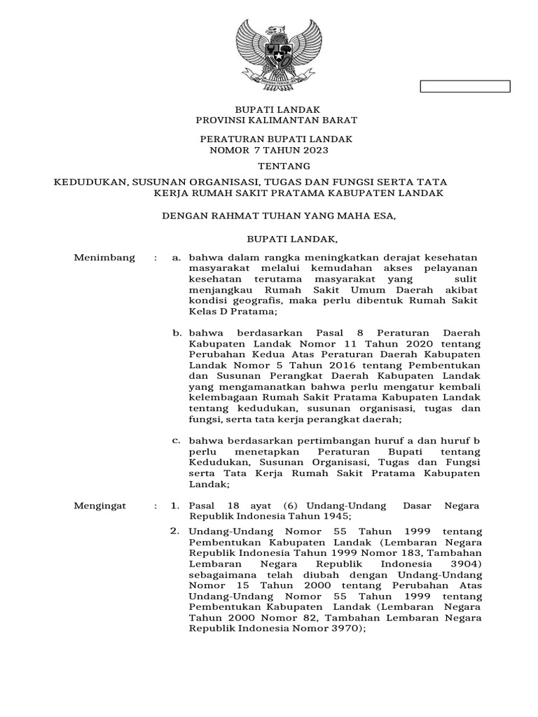 Perbup No.7 Tahun 2023 RSP Dinkes | PDF