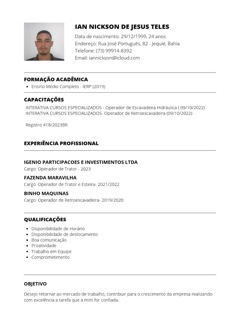 Curriculo Ian Nickson | PDF