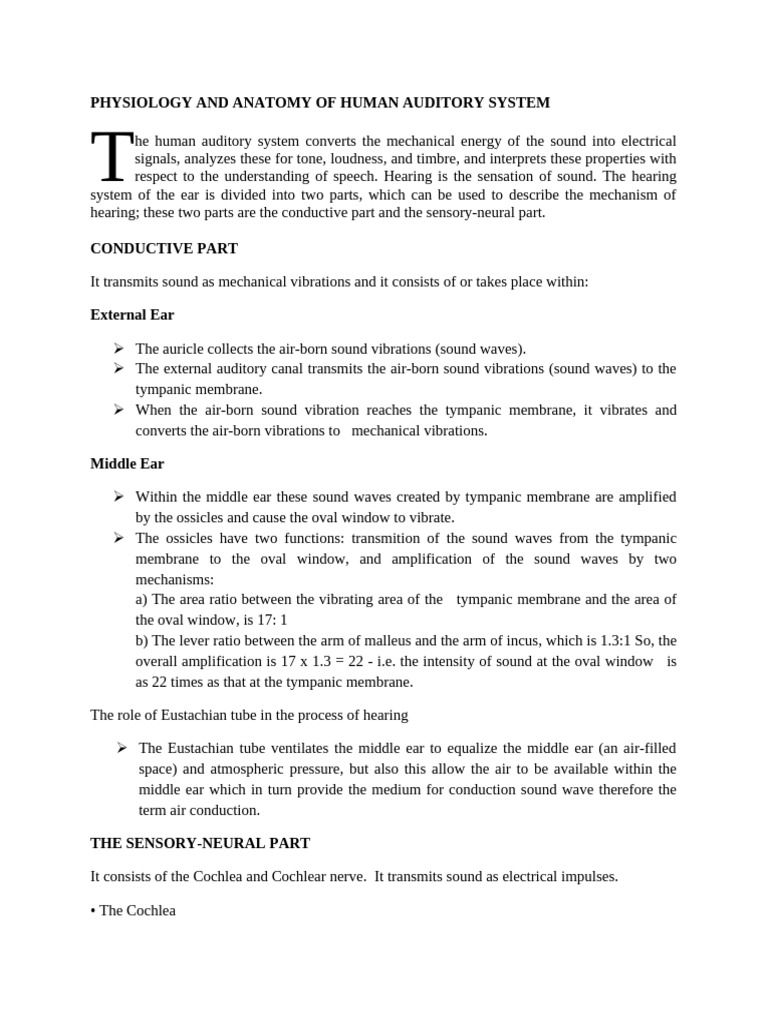 Anatomy and Physiology of Hearing | PDF | Auditory System | Ear
