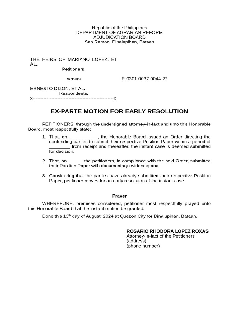 MOTION-early Resolution-Final | PDF