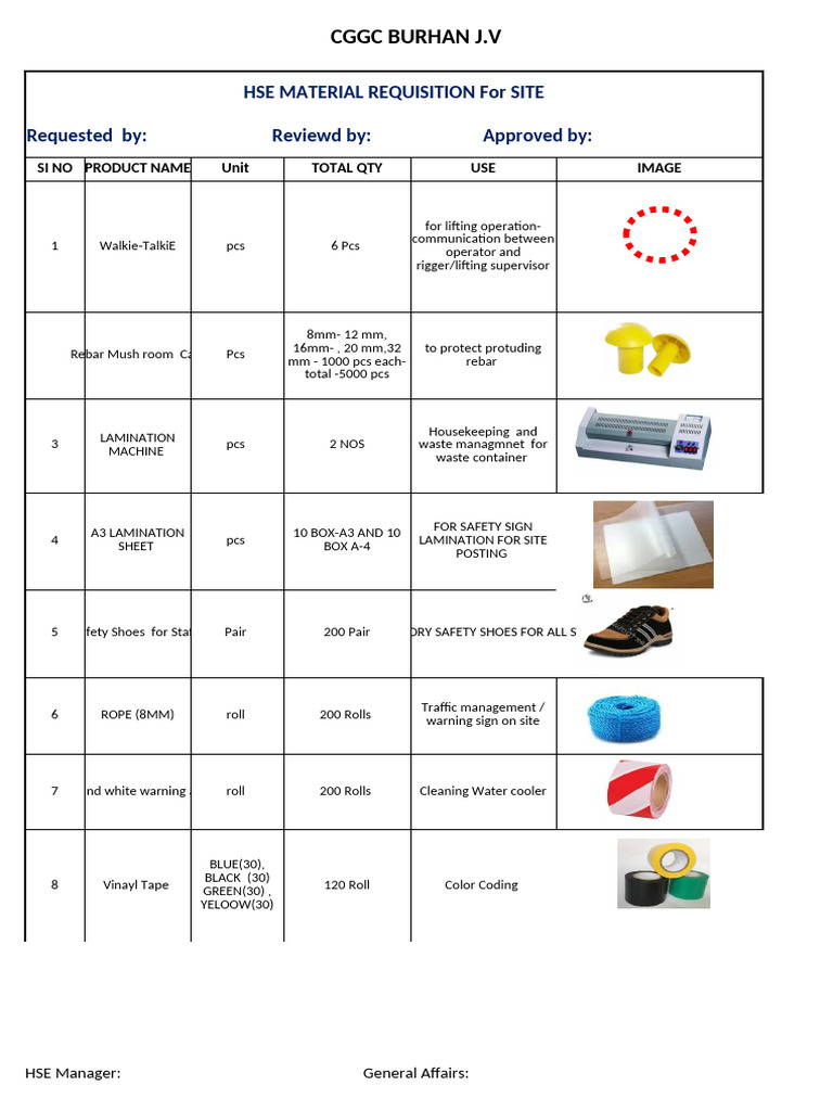 Walkie-Talkie - HSE MATERIAL REQUISITION - BRT | PDF | Materials
