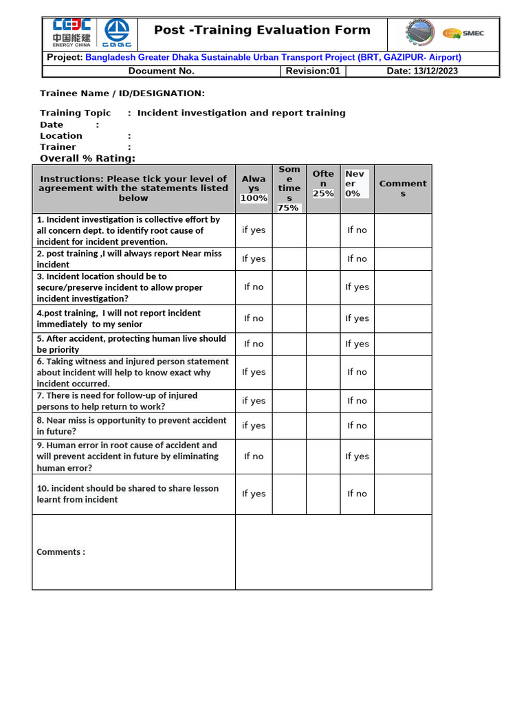 Incident Investigationj - Post-Training Evaluation Form. | PDF | Aviation