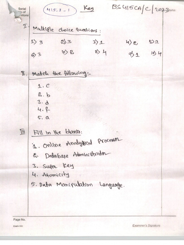 415 - 3 - 1 DBMS Key Paper | PDF