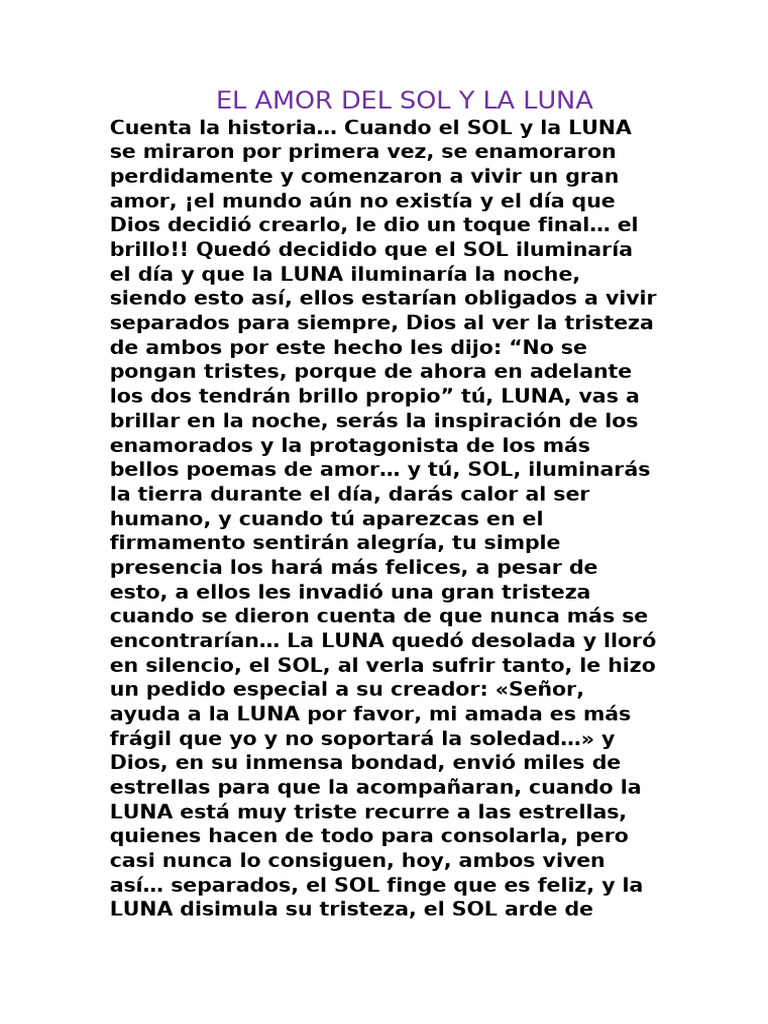 EL AMOR DEL SOL Y LA LUNA Cuenta La Historia | PDF | Amor | Poesía