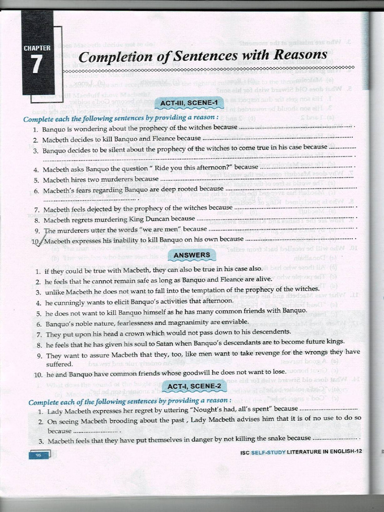 Macbeth (Completion of Sentences With Reasons) | PDF