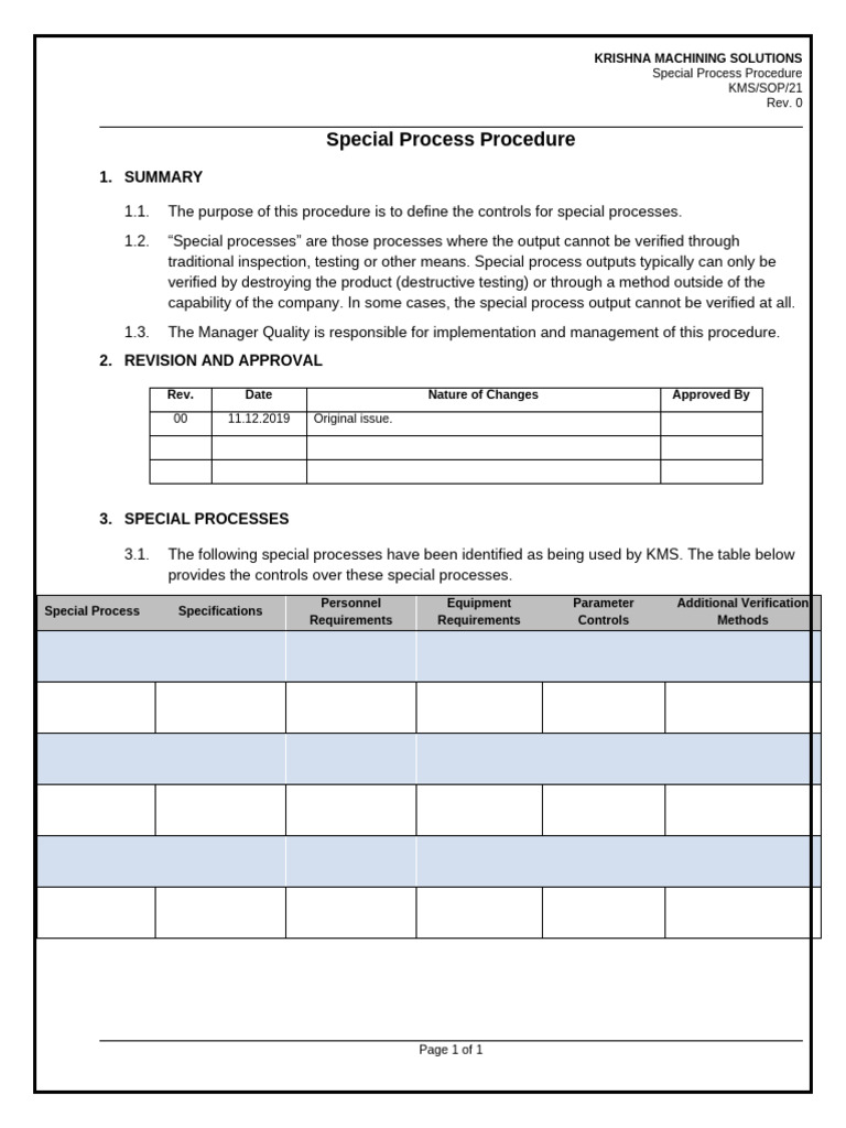 Procedure - Special Processes | PDF