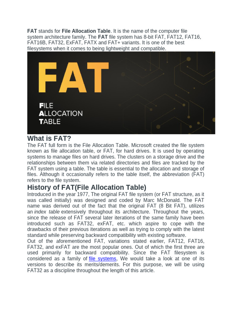 What Is FAT?: FAT File Allocation Table FAT | PDF