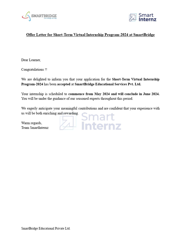 Offer Letter For Short-Term Virtual Internship Program-2024 at ...