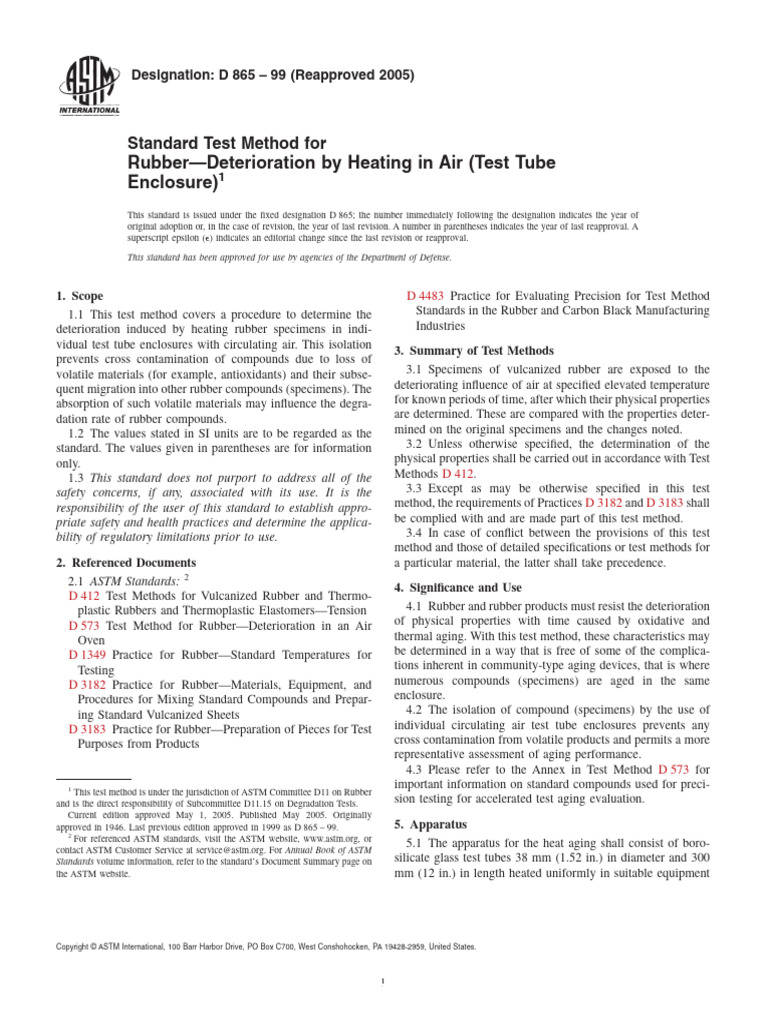 ASTM D865 - Rubber-Deterioration by Heating in Air (Test Tube Enclosure ...