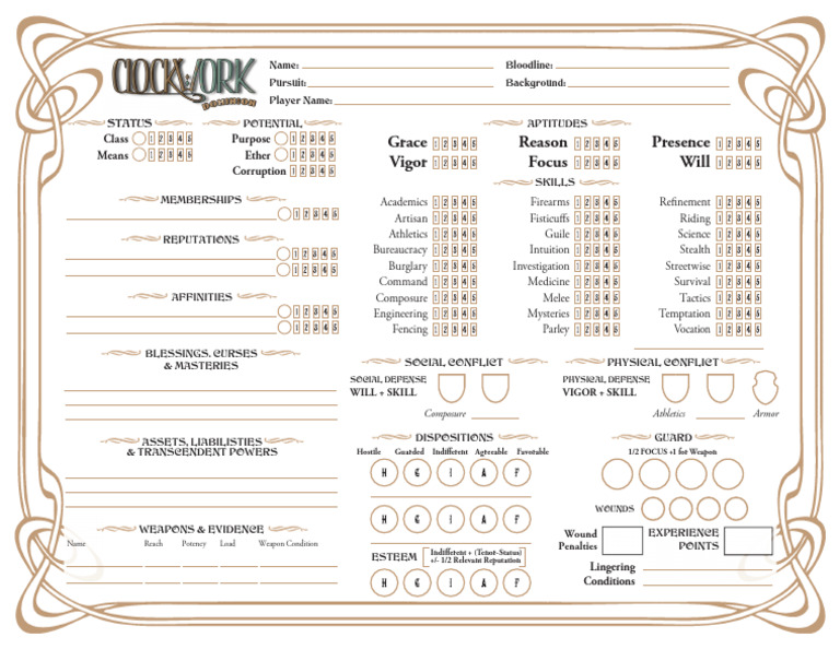 Print Character Sheet (1pg) - Wo Border - ARJ Version 2 | PDF