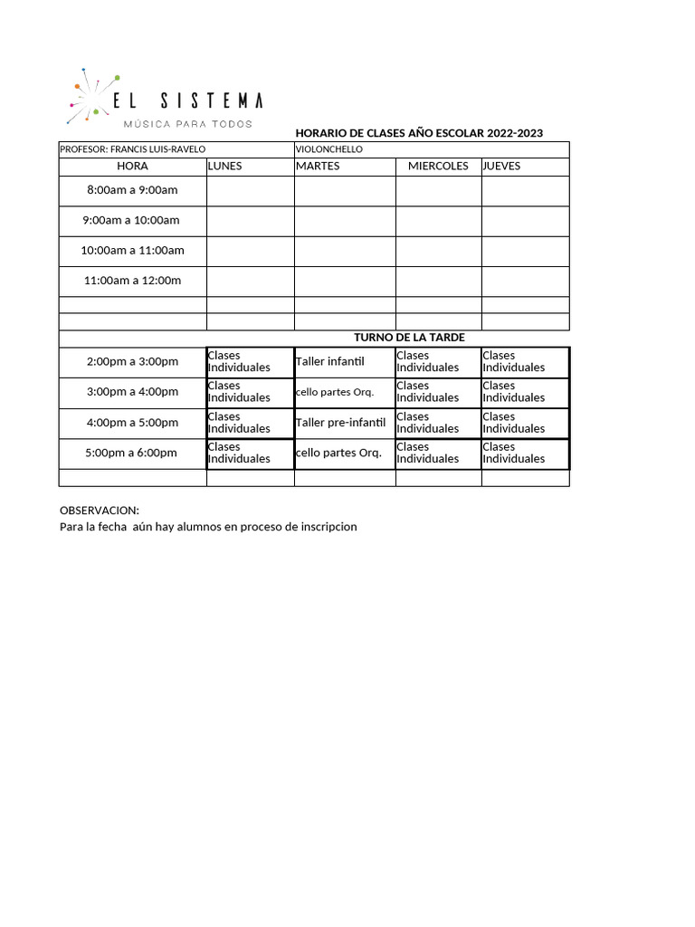 Francis FORMATO HORARIO 2022-2023. Cello Francis | PDF