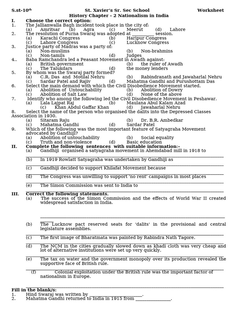His. CH - 2 Nationalism in India OTQ | PDF | Mahatma Gandhi | Politics ...