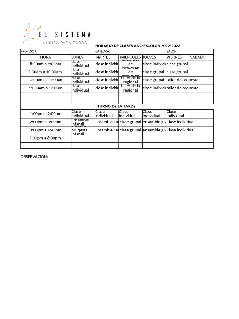Formato Horario 2022-2023 | PDF