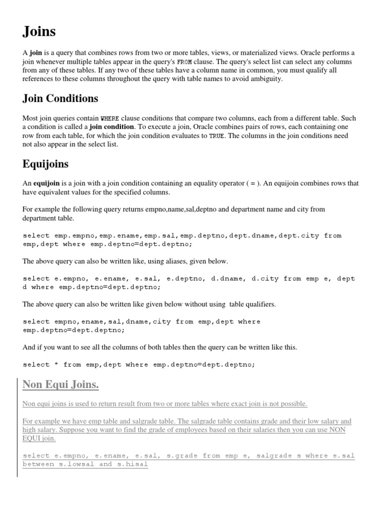 Joins: Join Conditions | PDF | Areas Of Computer Science | Databases