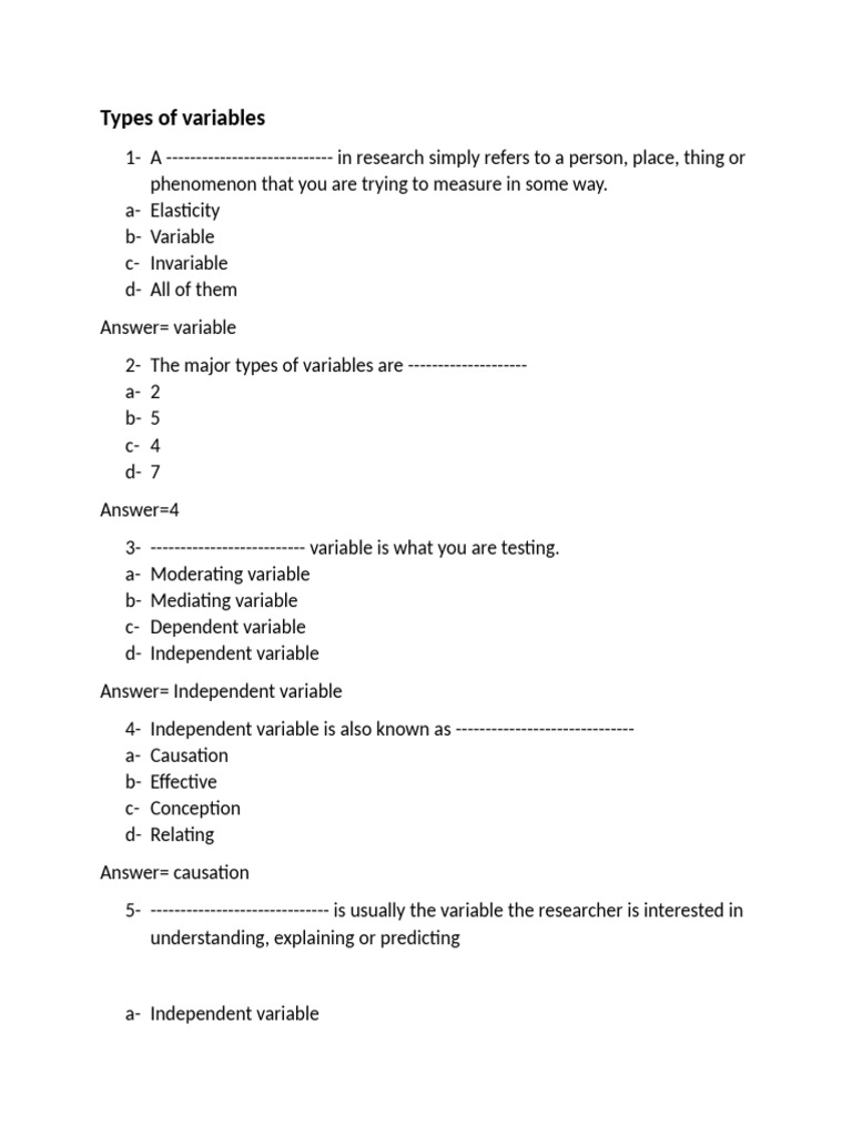 Types of Variables Mcqs | PDF