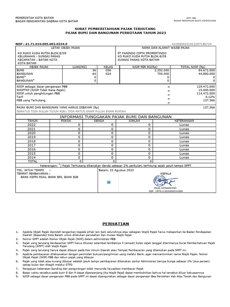 E-SPPT Kota Batam | PDF