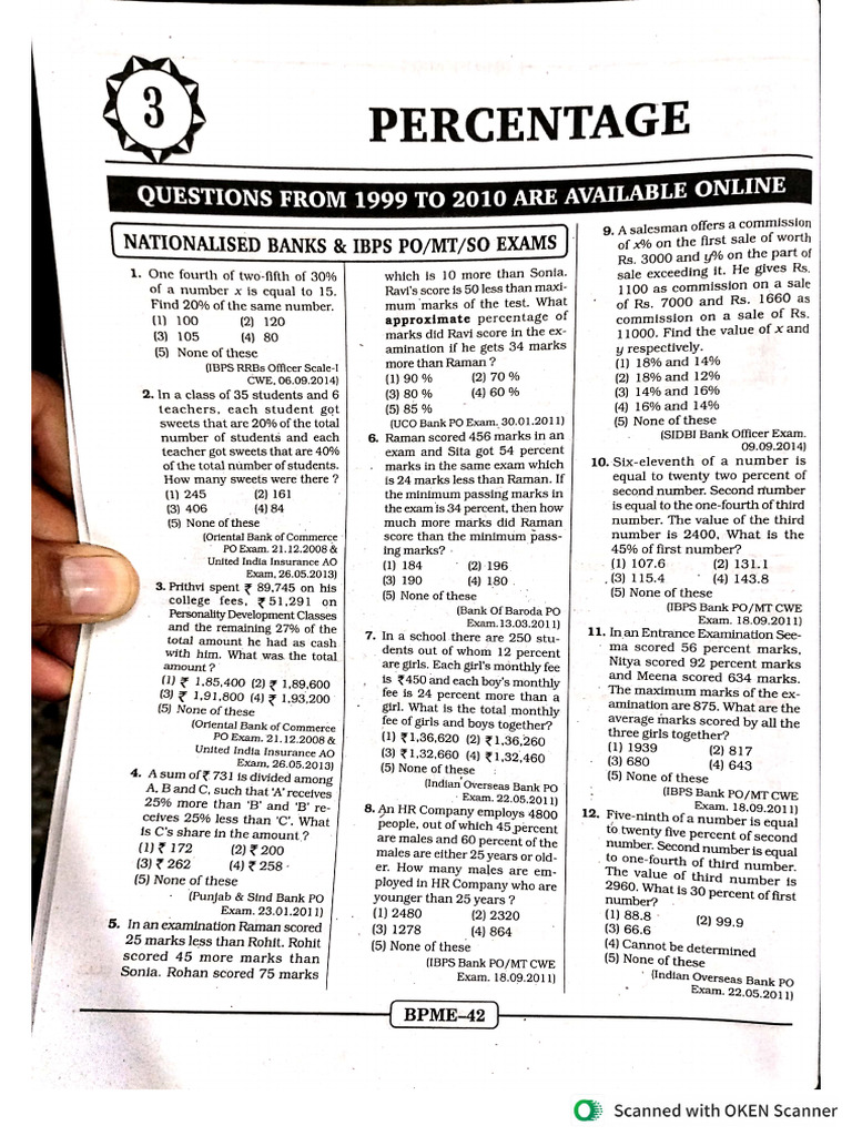 Percentage Bank Pyq | PDF