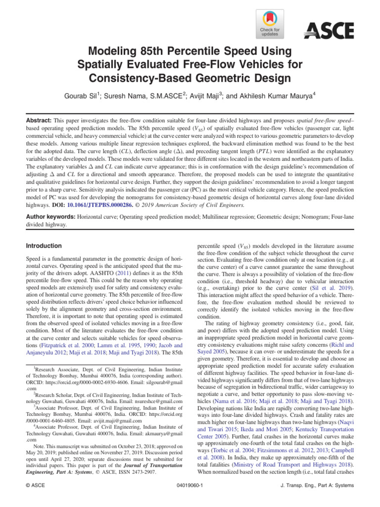 Modeling 85th Percentile Speed Using Spatially Evaluated Free-Flow ...