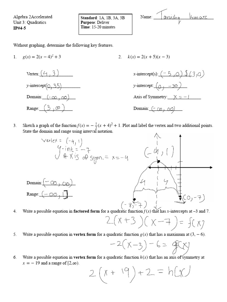 03 IP04 05+Vertex-Form+Quadratics | PDF