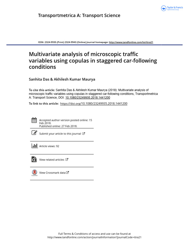 Multivariate Analysis of Microscopic Traffic Variables Using Copulas in Staggered Car Following ...