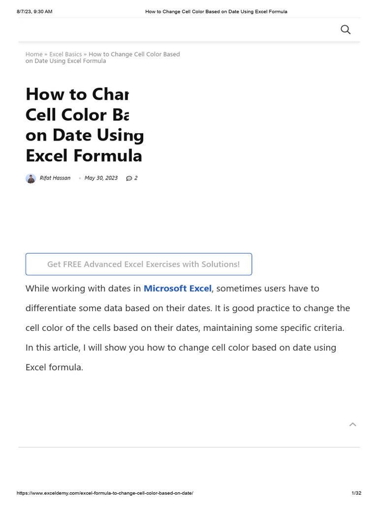 How To Change Cell Color Based On Date Using Excel Formula | PDF