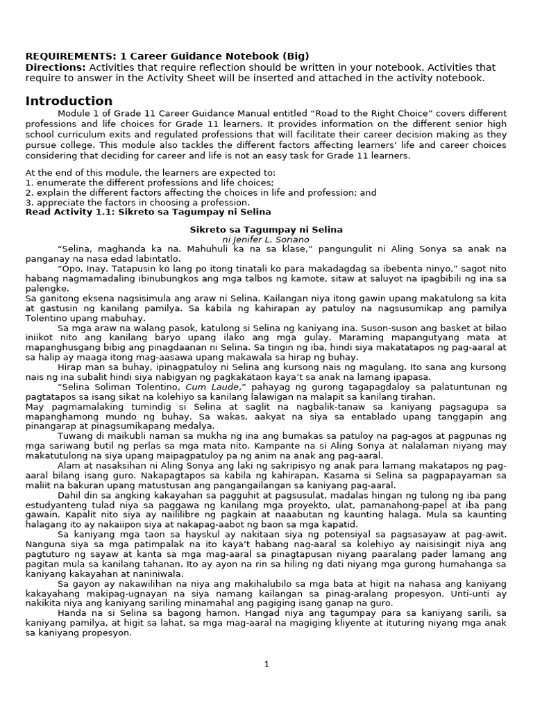 Module 1 Road To The Right Choice | PDF
