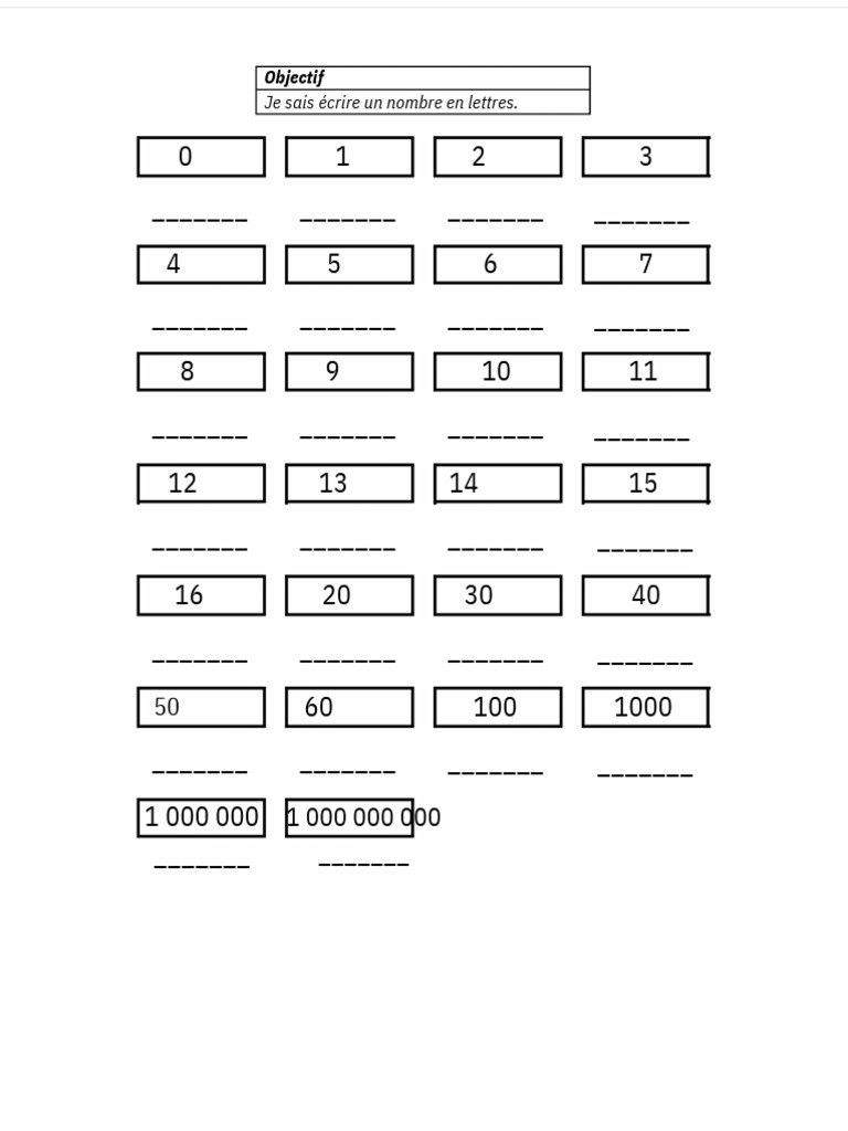 Ecrire Les Nombres en Lettres (Format 27,9 X 21,5) | PDF