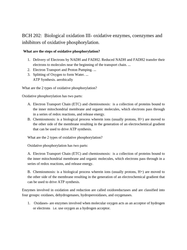 BCH 202 - Oxidative Phosphorylation Enzymes-1 | PDF