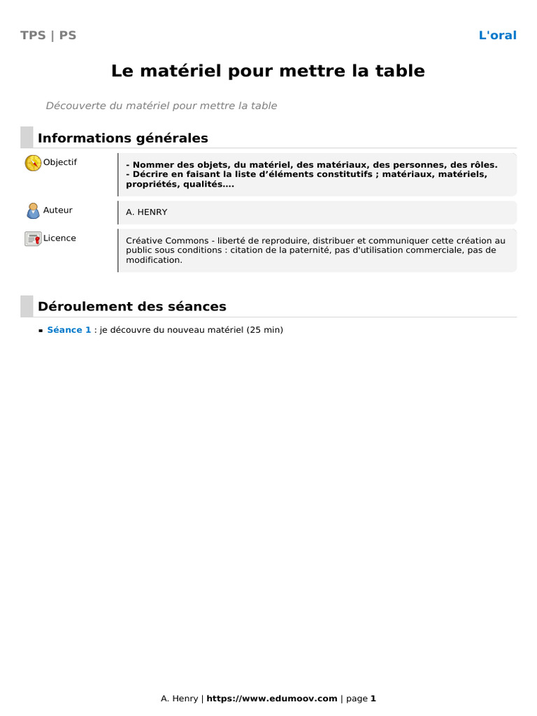 Le Materiel Pour Mettre La Table | PDF