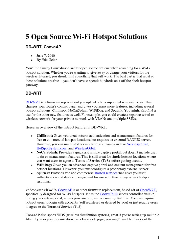 Open Source Wi-Fi Hotspot Solutions | PDF | Wi Fi | Router (Computing)