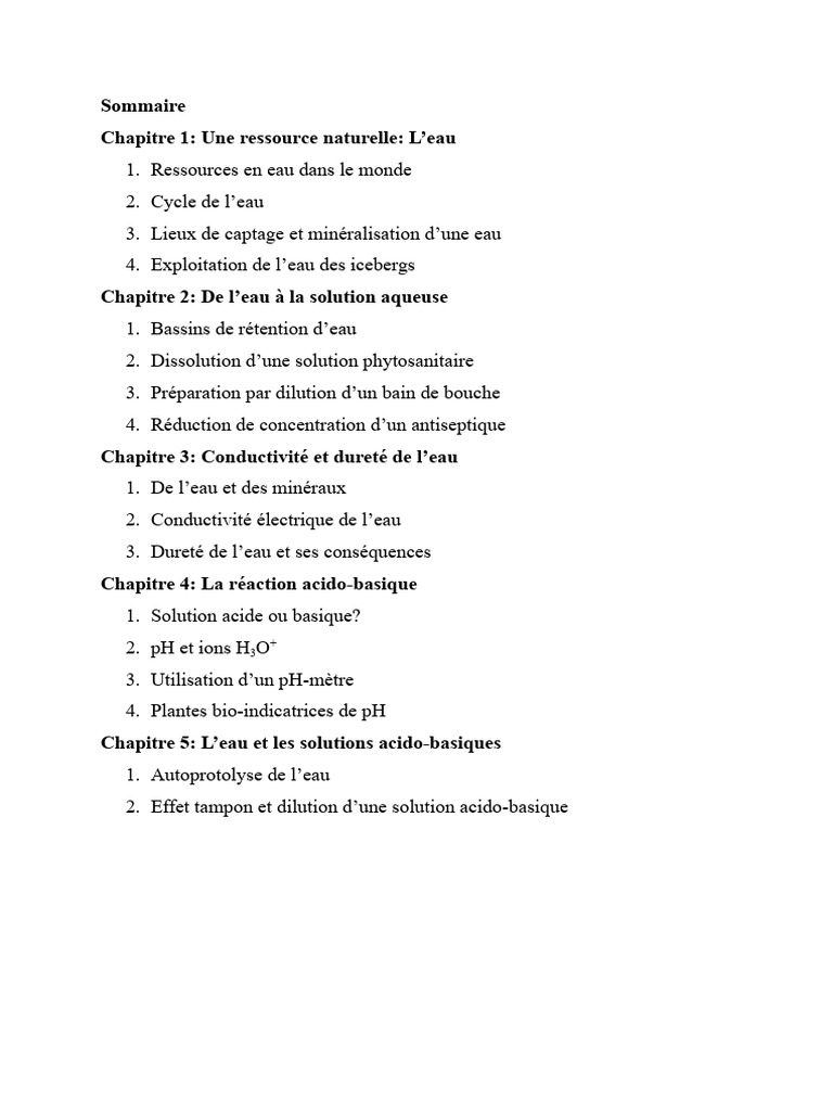 Sommaire Physique-Chimie 1ère | PDF