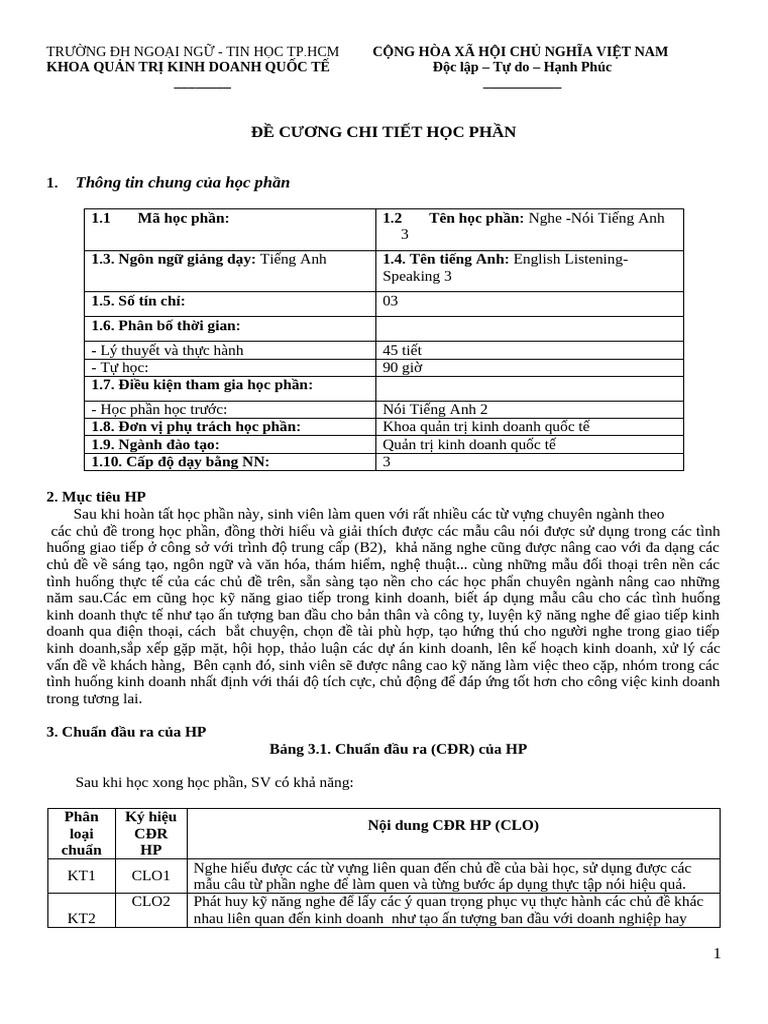 De Cuong Chi Tiet Hoc Phan | PDF