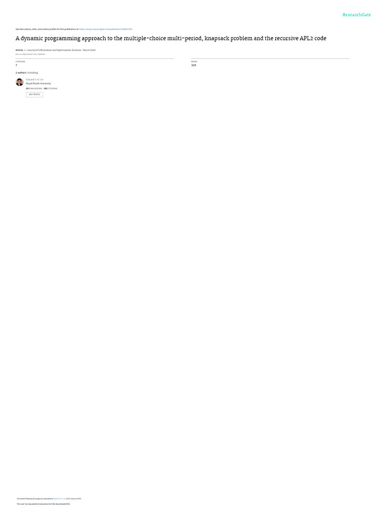 DPApproachto MMKPwith APL2 Code | PDF