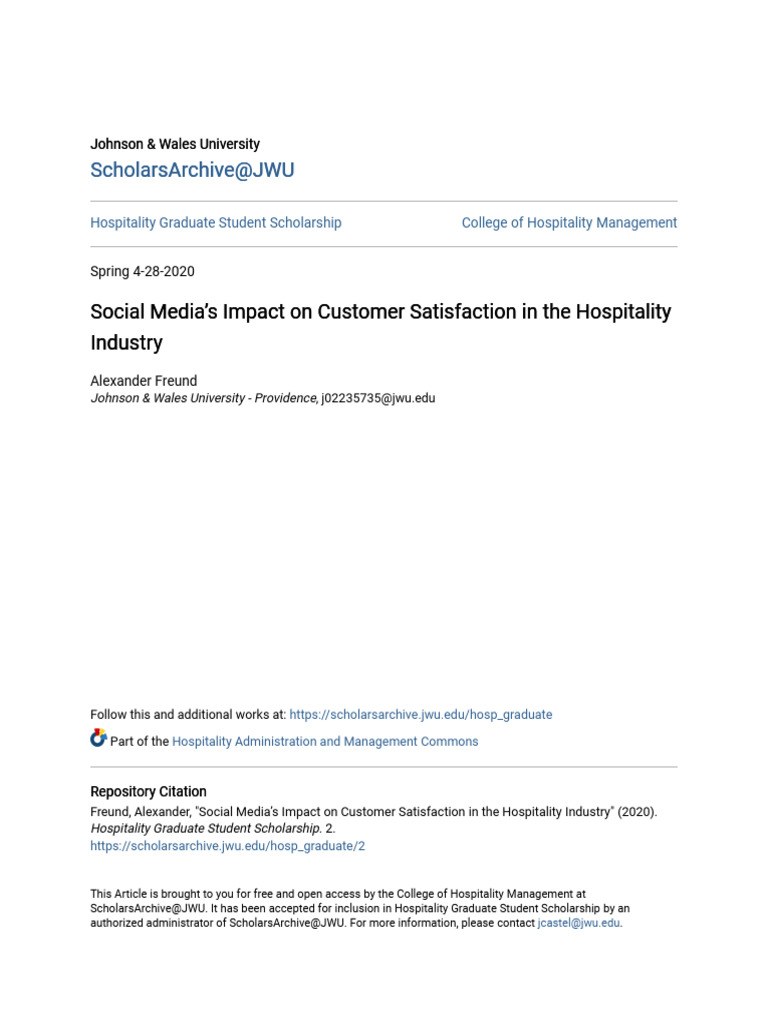 Social Media - S Impact On Customer Satisfaction in The Hospitality | PDF