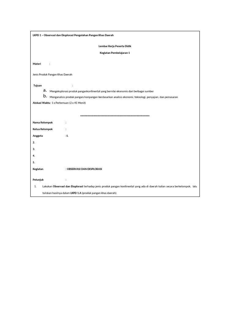 Lkpd 1 Observasi Makanan Khas Daerah Pdf