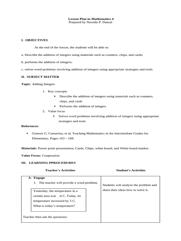 5e's Lesson Plan | PDF