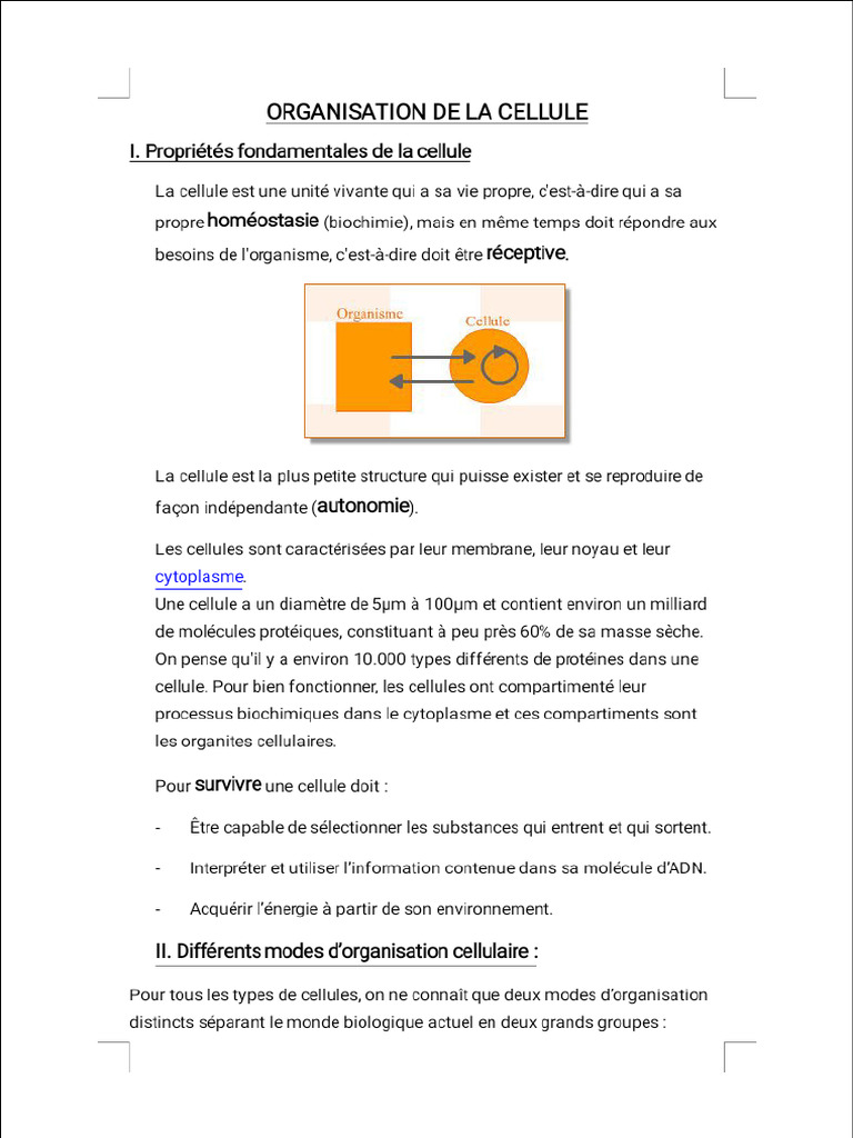 Organisation de La Cellule | PDF
