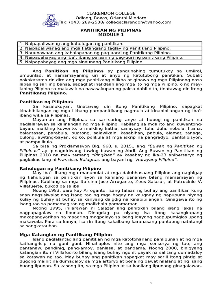 Panitikan NG Pilipinas Module 1 | PDF