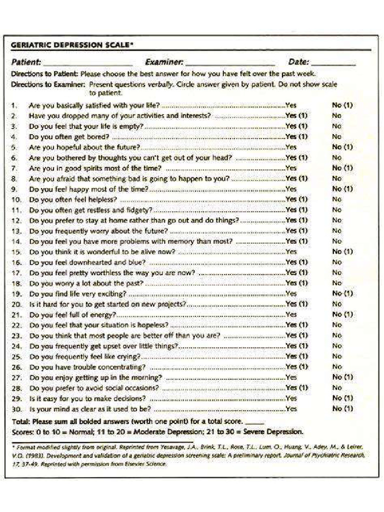 Geriatric Depression Scale | PDF