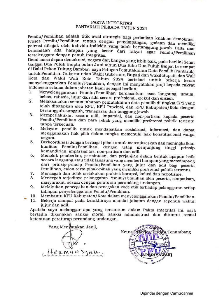 Pakta Integritas Hermansyah | PDF