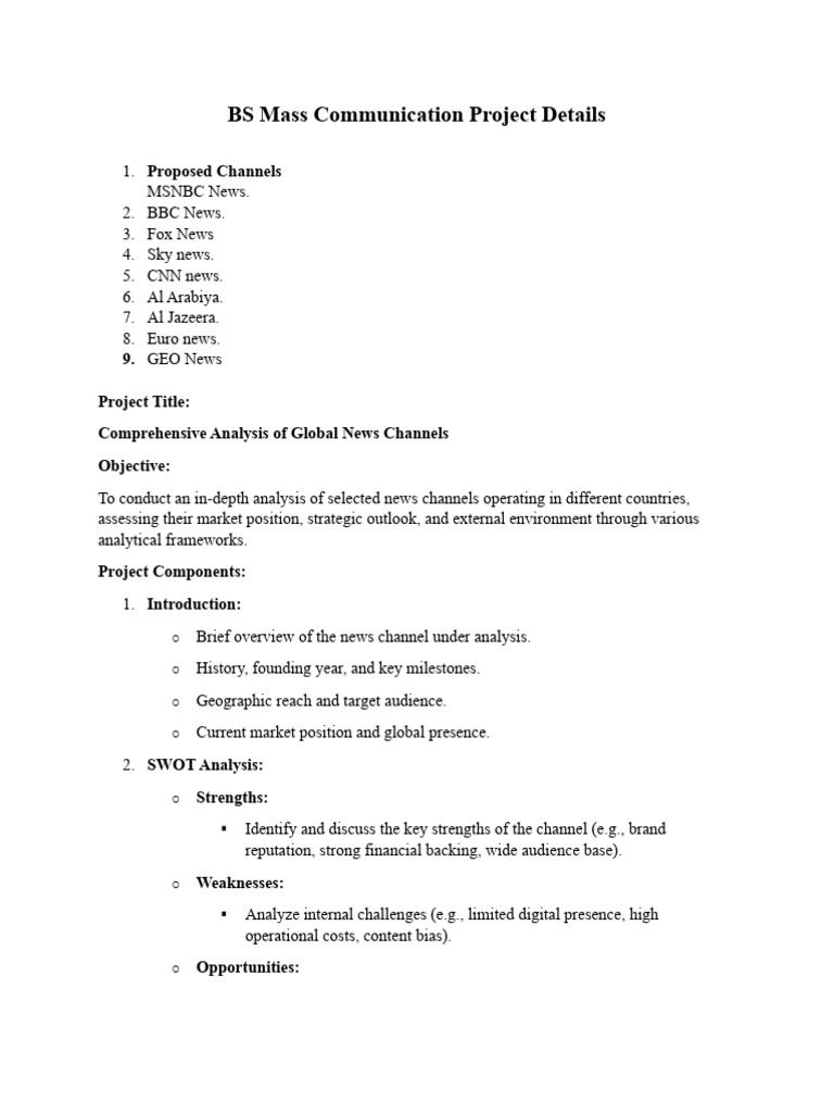 BS Mass Communication Project Details | PDF | News | Swot Analysis