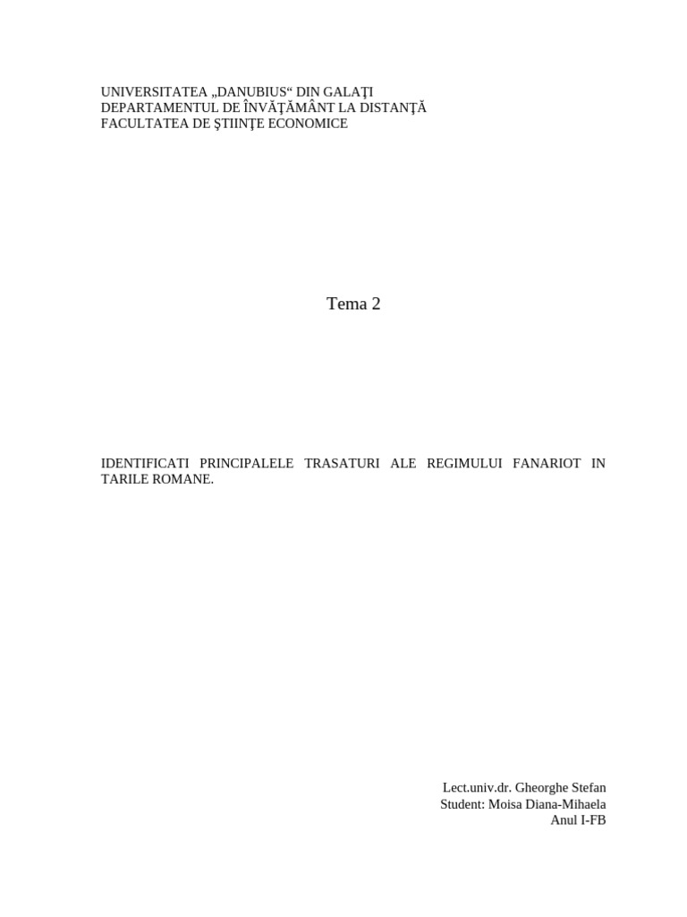 Tema 2. Regimul Fanariot in Tarile Romane | PDF