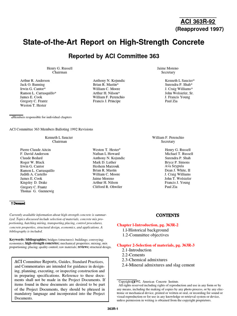 ACI 363r 92 State of The Art Report On H | PDF