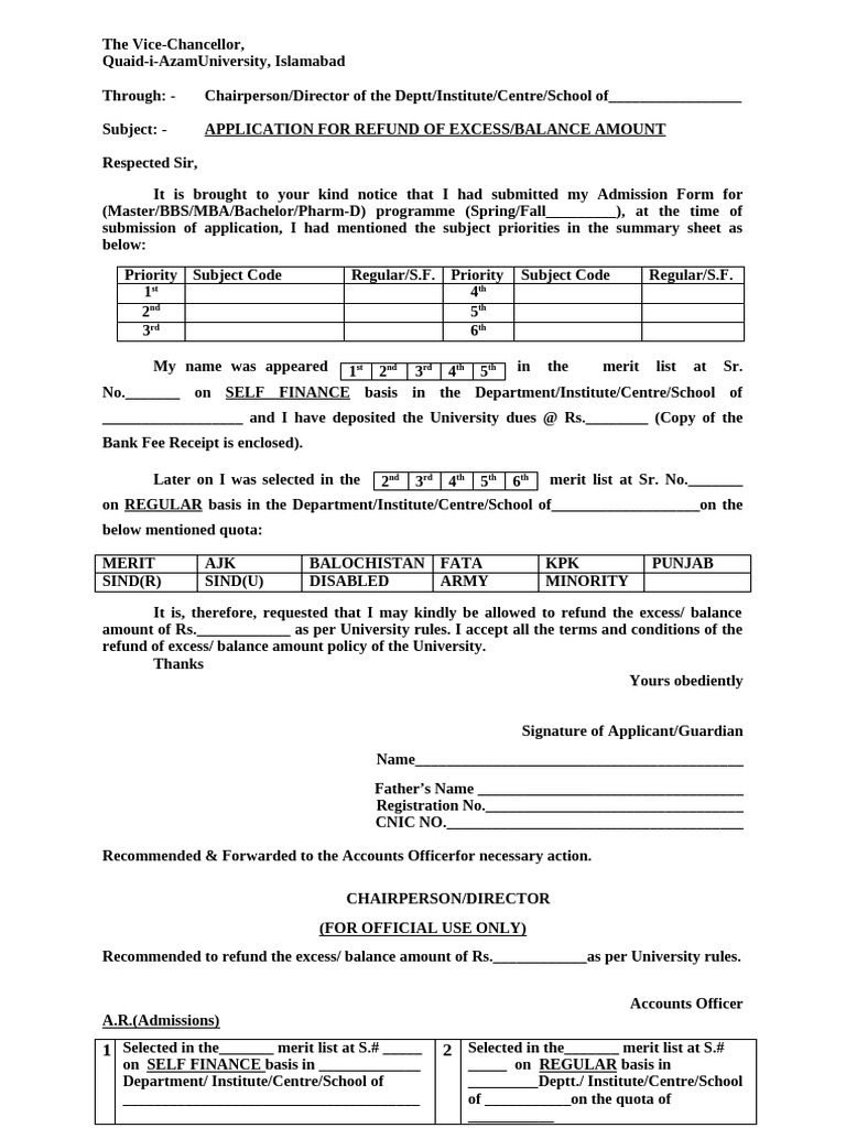 Excess Fee Refund QAU | PDF