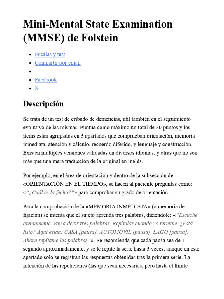 Mini-Examen Del Estado Mental (MMSE) de Folstein | PDF