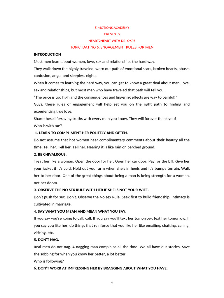Dating & Engagement Rules For Men | PDF